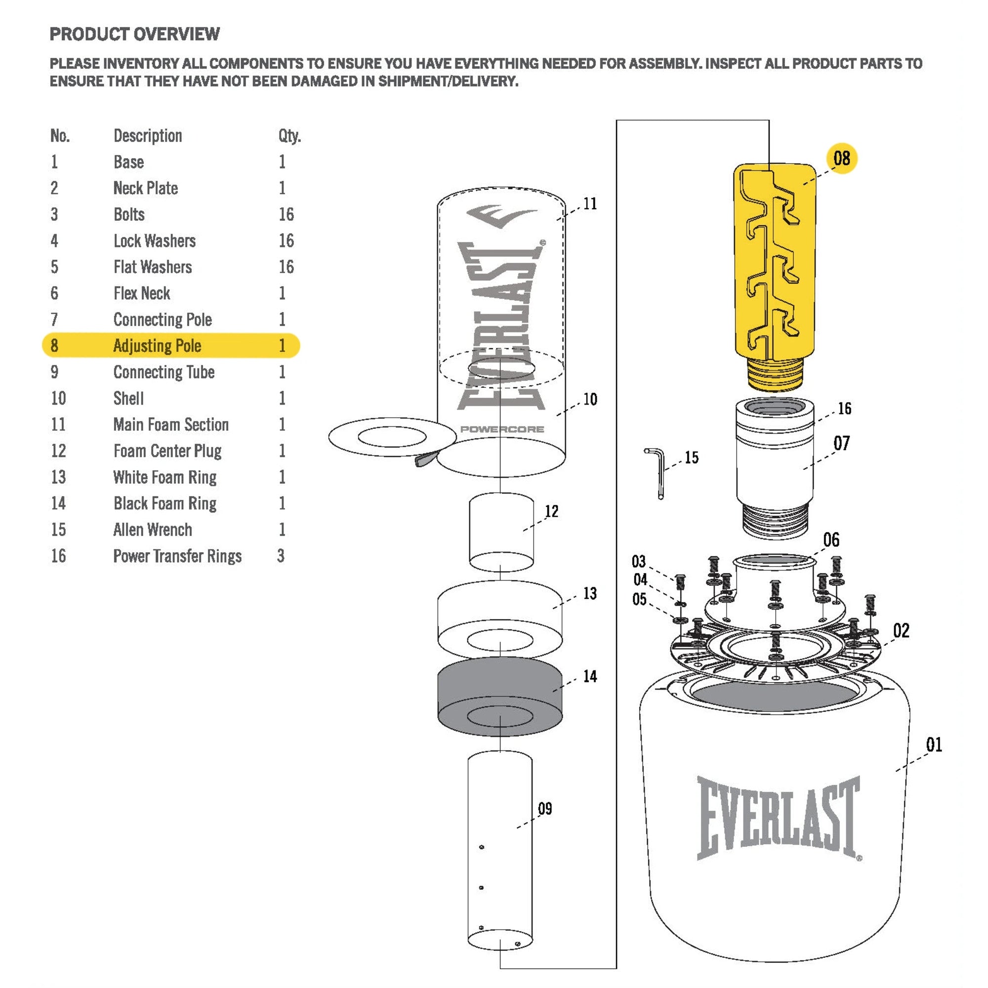 Everlast Powercore Freestanding Heavy Bag - Adjusting Pole ...